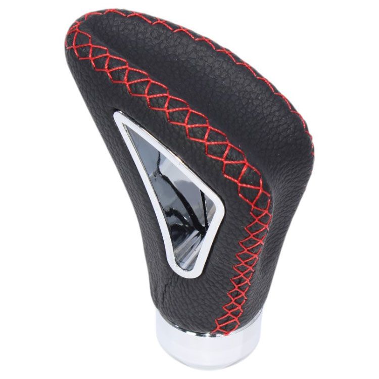 Universal Red Stitched Leather & Chrome Triangle Design Gear Shift Knob ...