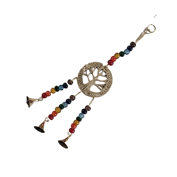 Hanging 7 Chakra Glass Beads and Brass Bells Tree of Life Windchime ...