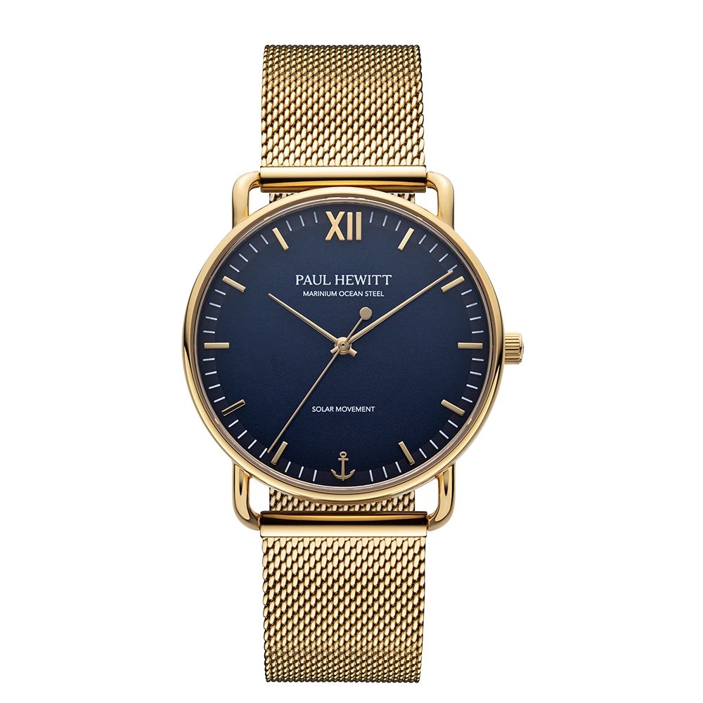 Paul Hewitt Unisex Sailor 39mm Solar Watch Gold Mesh Strap Blue Dial ...