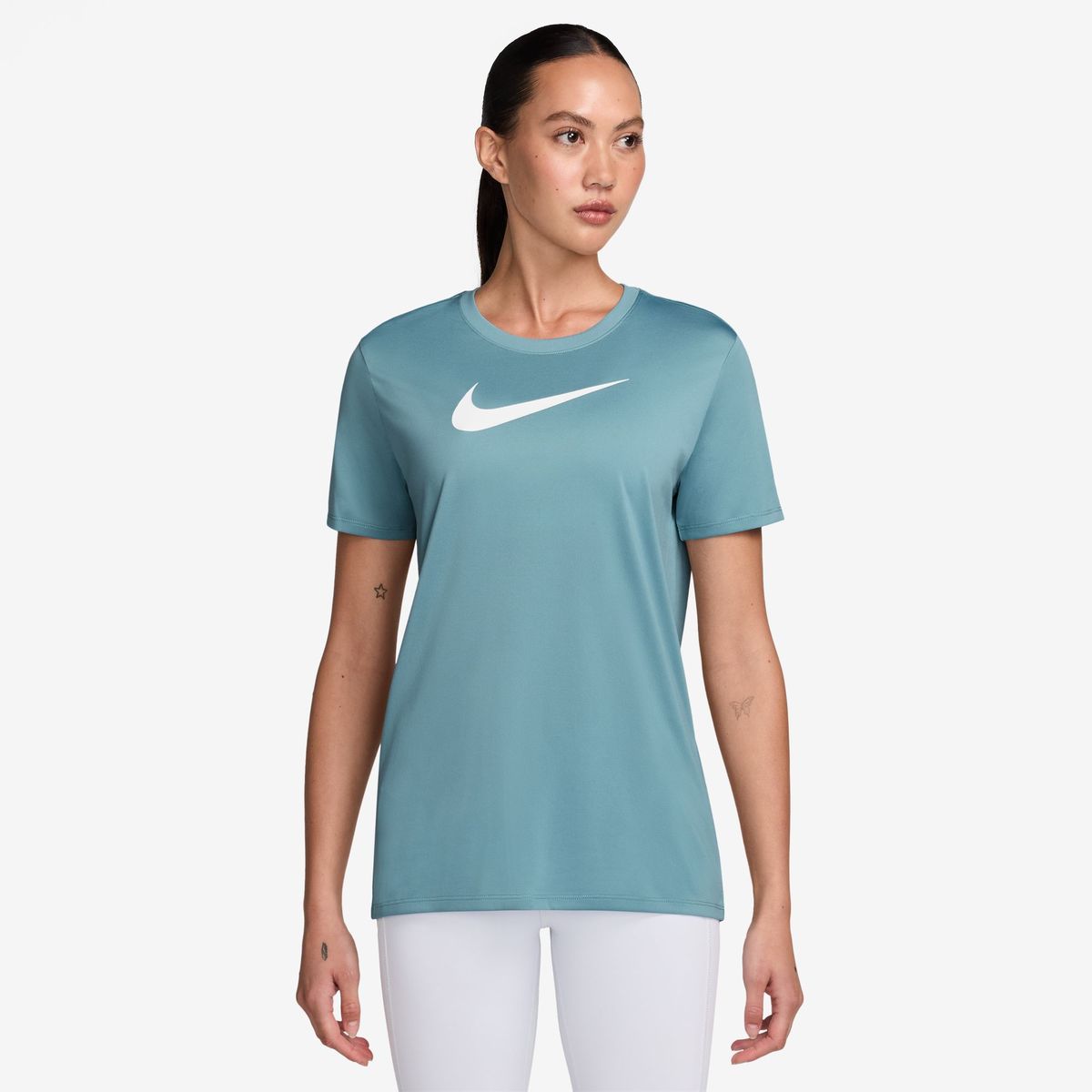Nike Women's Dri-FIT Graphic Short Sleeve T-Shirt - Denim Turq/White ...