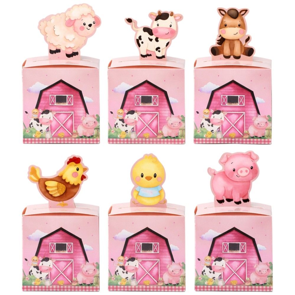 Farm Animal Candy & Treat Gift Boxes - Pink Barn Theme - 24 Piece ...