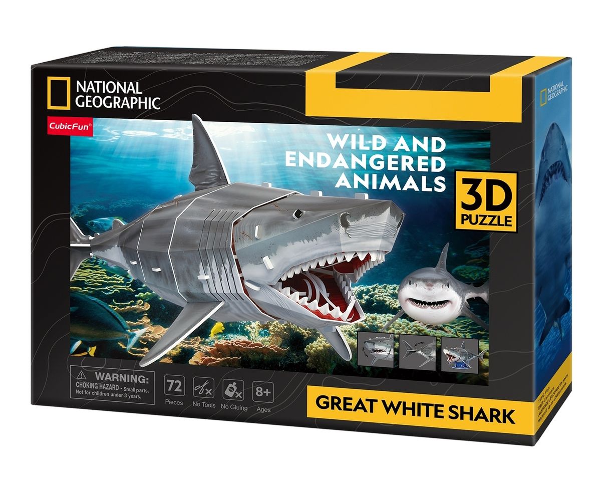 Cubic Fun National Geographic - Great White Shark - 72 Pieces 3D Puzzle ...