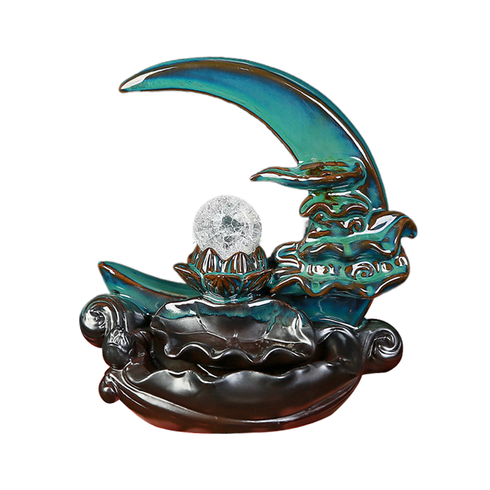 Blue Ceramic Moon Lotus Backflow Waterfall Incense Burner Stick Holder ...