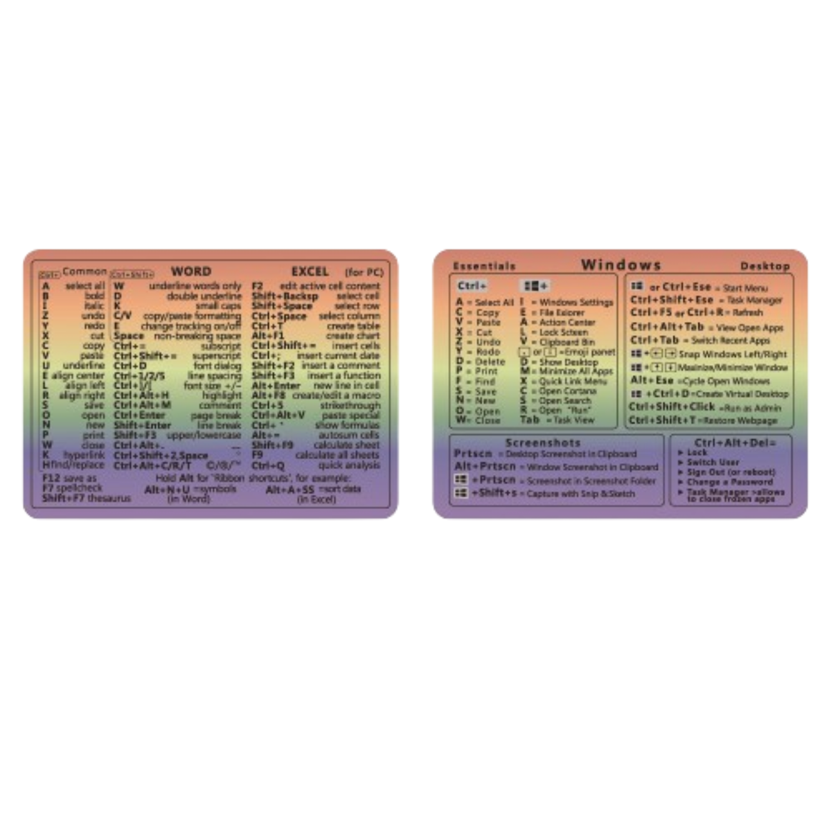 Windows Desktop Excel Word Laptop PC Keyboard Shortcut Reference ...