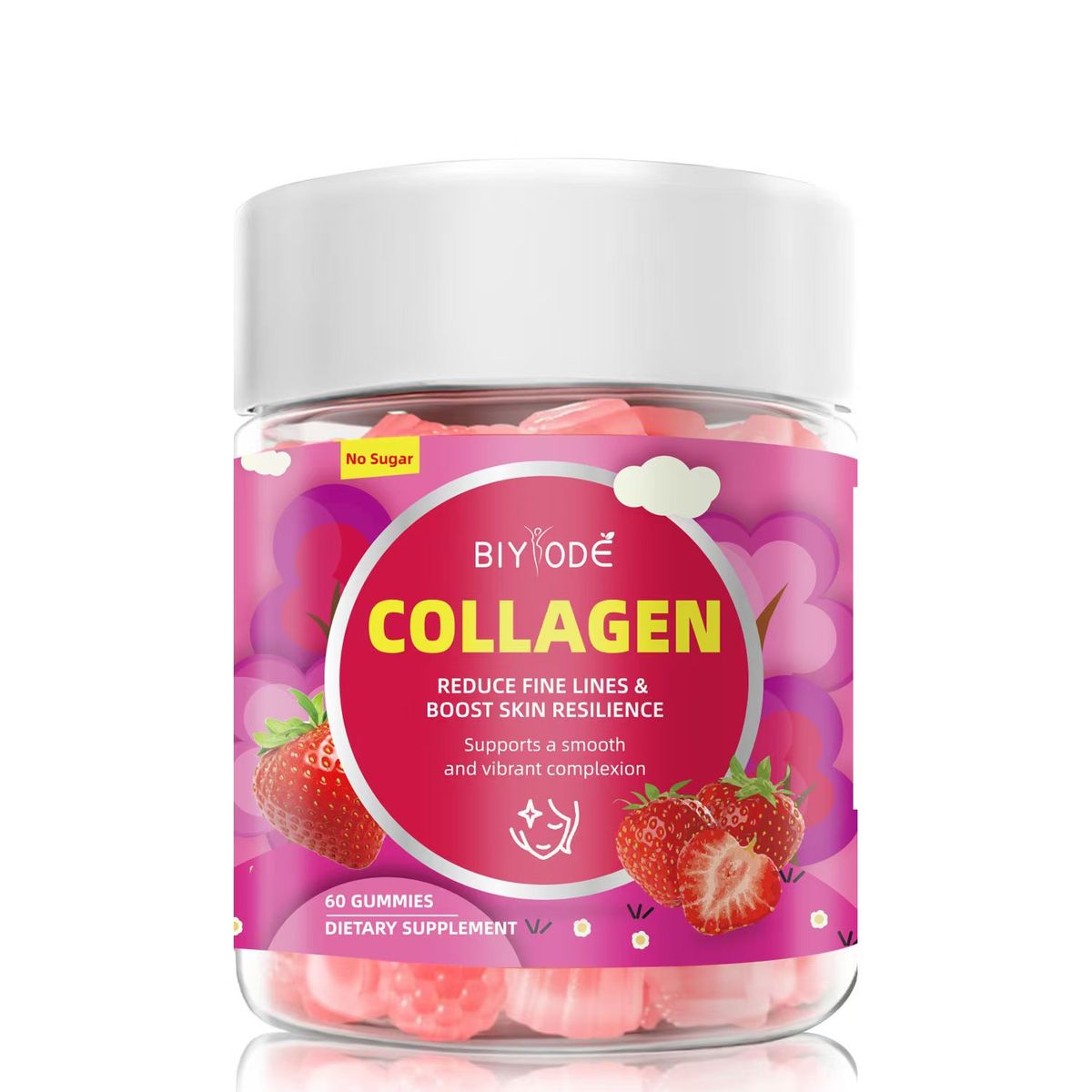 Biyode Strawberry Flavor Sugar Free Collagen 60 Gummies Reduces Fine ...