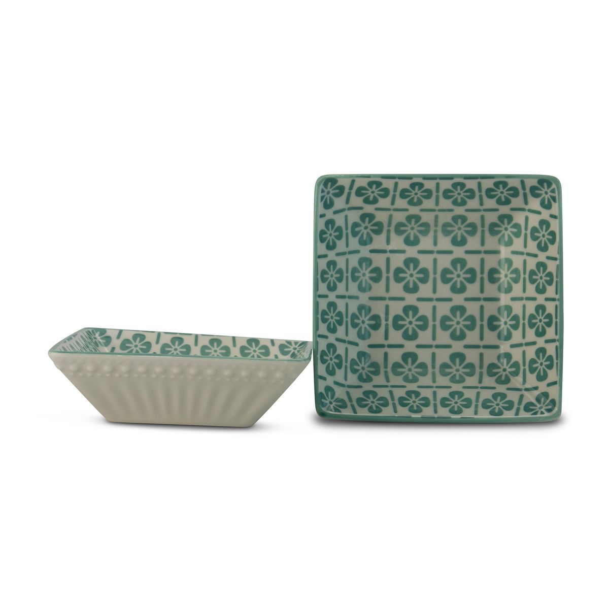 Bowl - Flower Design - Ceramic - Square - Turquoise - Small - 2 Pack ...