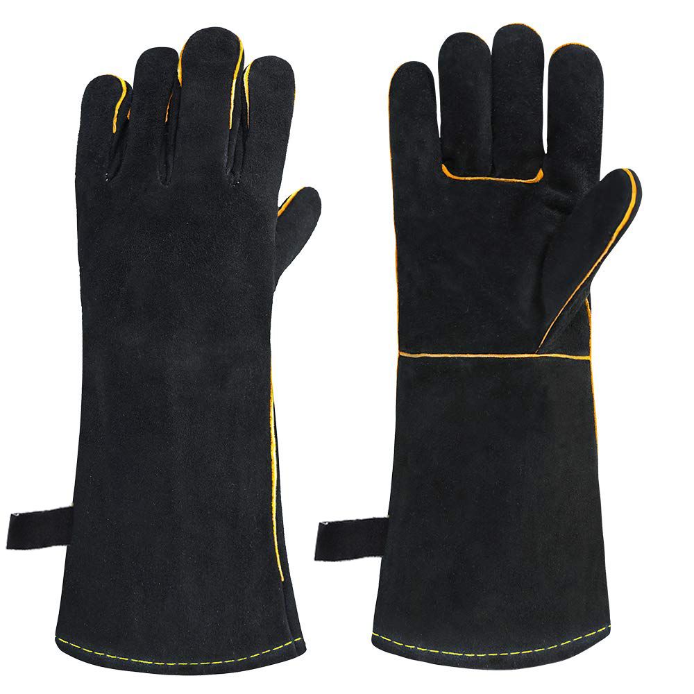 Pair Thickened Leather Heat Resistant Gloves for Braai Welding Outdoor ...
