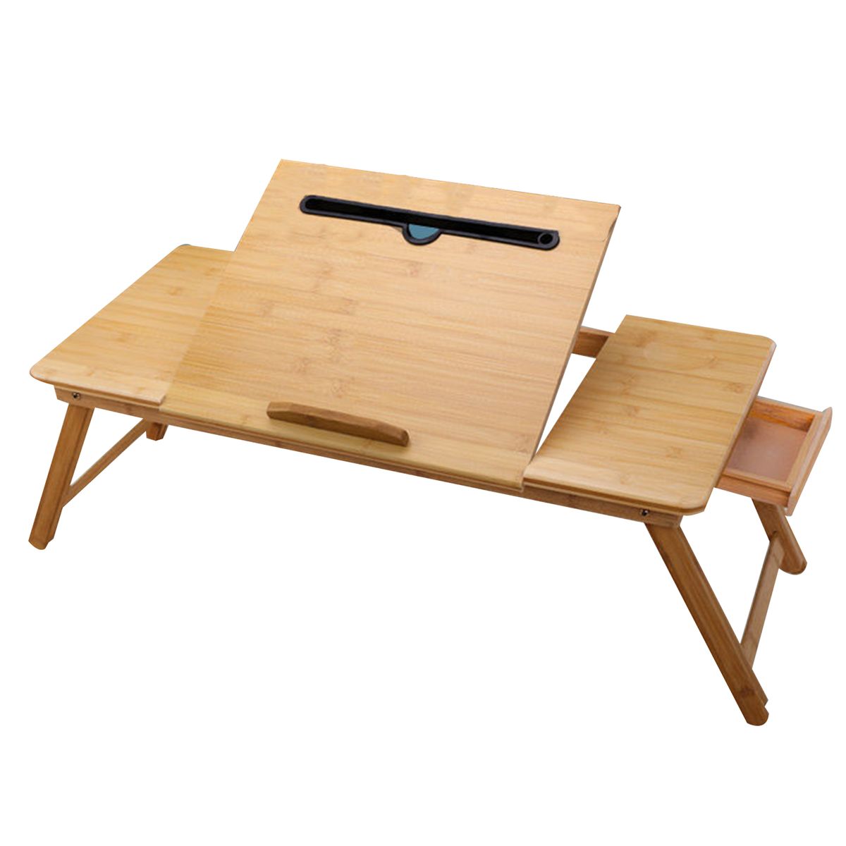 72CM Adjustable Bamboo Laptop Desk with Tablet Slot and Drawer | Shop ...