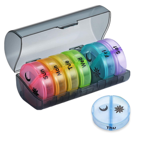 Pill Boxes 7-Day Pill Organizer with 2 Compartments Portable Pill ...