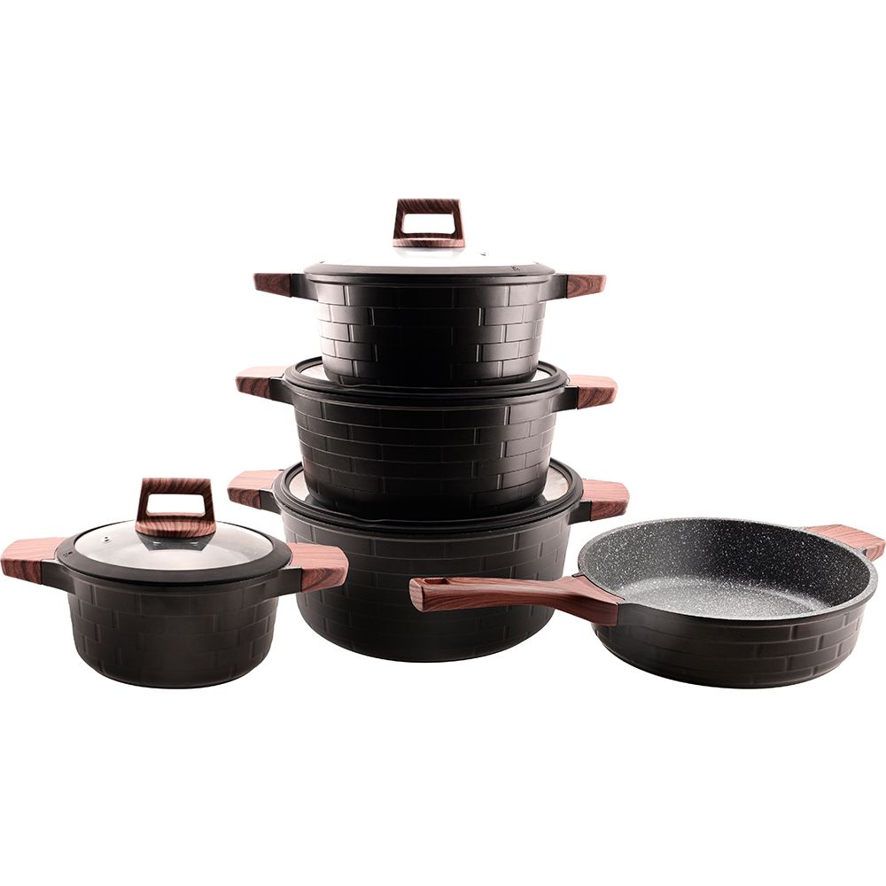Golden Brick Cookware Pot Set Die-Cast Aluminum - SNCJ002 10 Piece ...