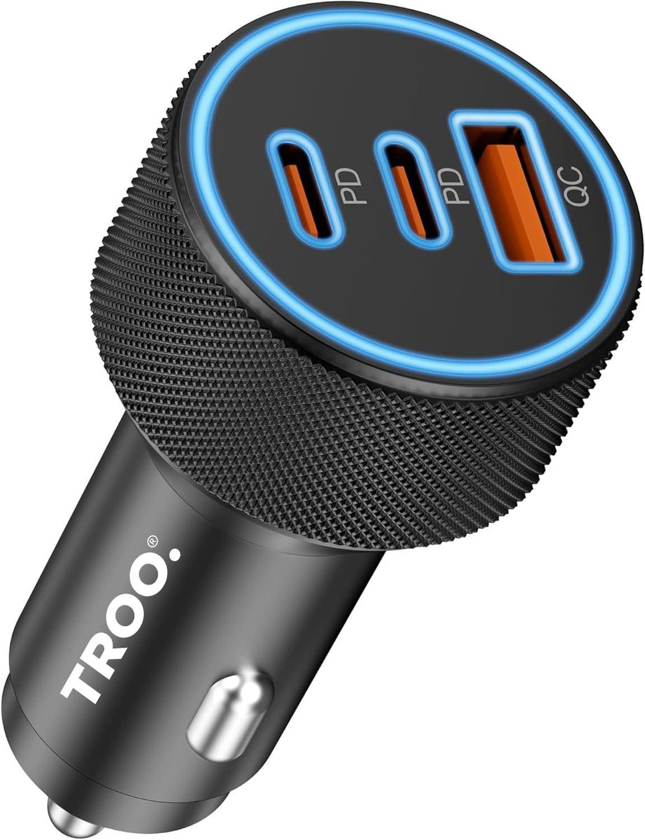TROO Certified PD65W Ultra Fast LED Car Charger (USB A + 2 X Type-C ...