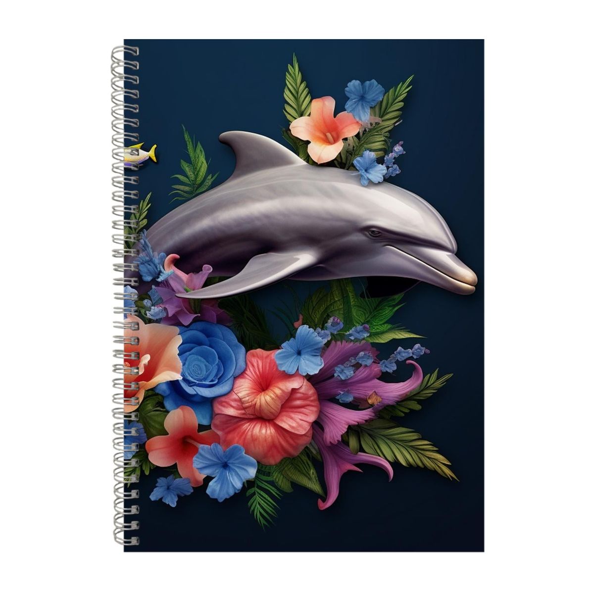 Dolphin With Flowers Dark Background Notebook Gift Idea A4 Notepad Pad ...