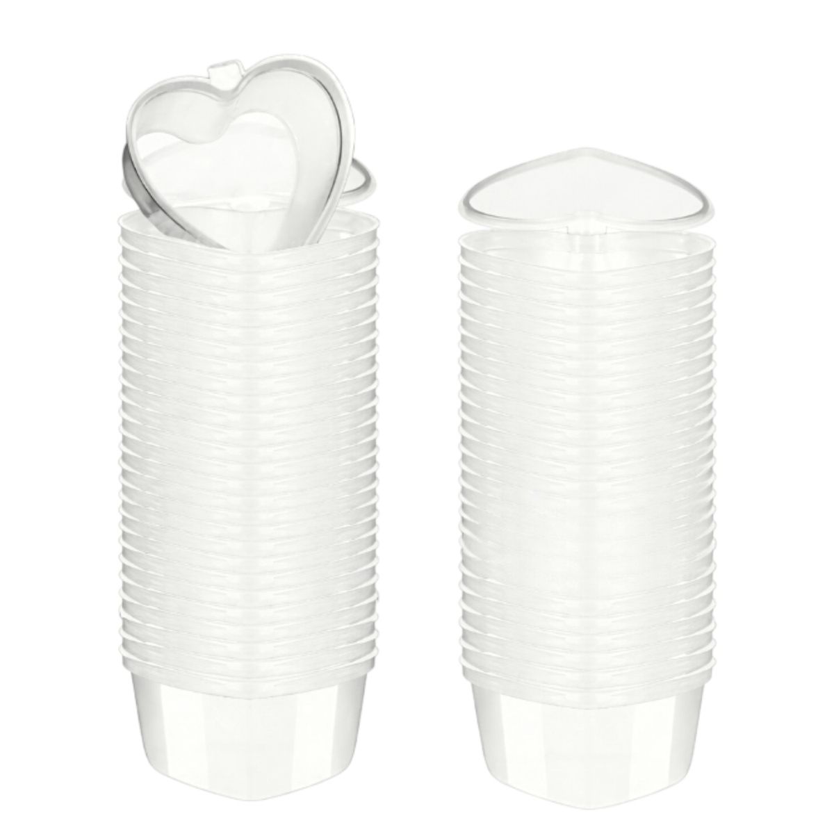 50-Piece Clear Heart-Shaped Plastic Containers with Lids - Transparent ...