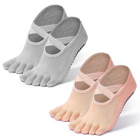 2 Pairs Yoga Toe Socks with Grip Women Non Slip Sticky Full Toe Socks ...