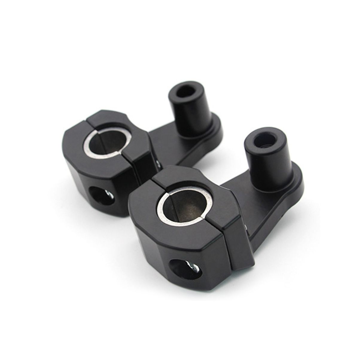 2 Handlebar Riser Clamps Universal Motorcycle 22mm 28mm (Black Silver ...