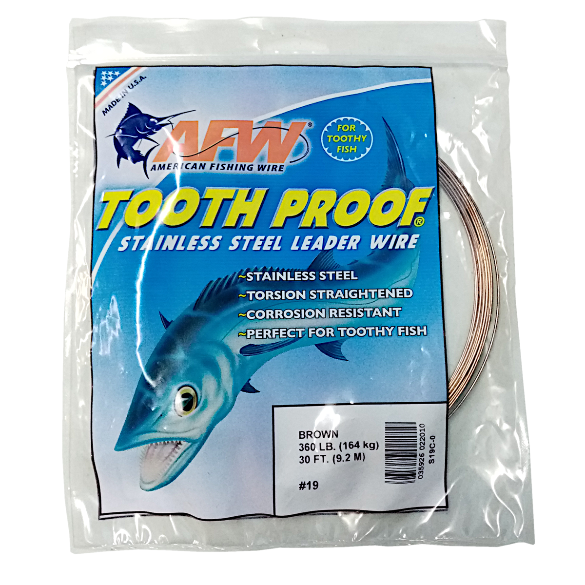 American Fishing Wire Tooth Proof Single Strand Brown Leader Wire #19 ...