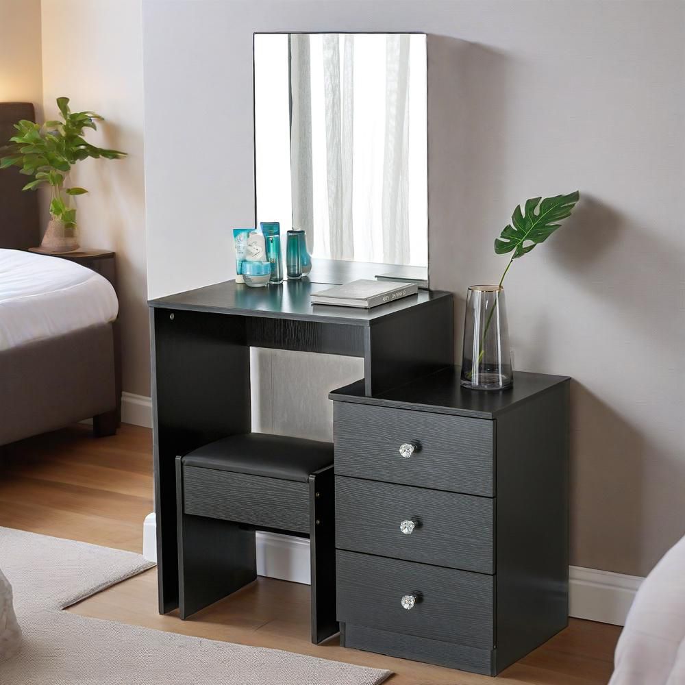 Dressing Table Stool Set Makeup Vanity Desk with Mirror Dresser Drawers ...