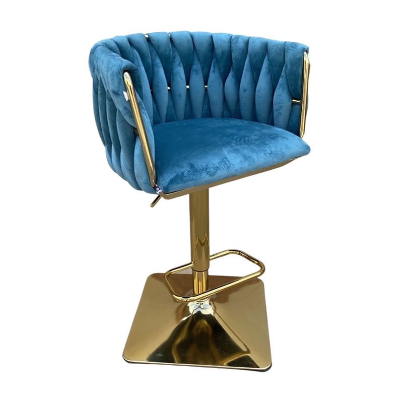 Adjustable Height Light Blue Velvet Bar Stool with a Square Base ...