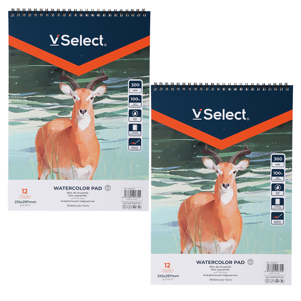 VSelect - A4 Watercolor Paper Pad, 300gsm, 12 Sheets, Spiral Bound ...