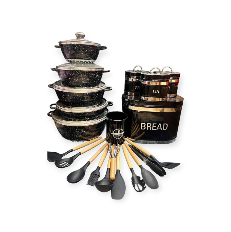 10 Piece Non-Stick Pots - 4 Piece Steel Bread Basket - Silicone 12 ...