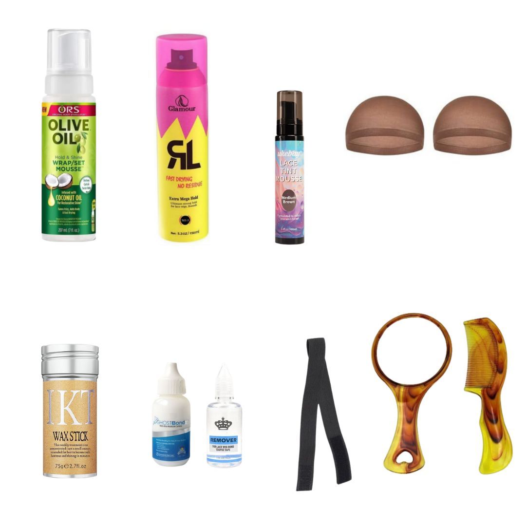 Lace Wig Styling Kit: Glue, Tint Mousse, Wax, Olive Mousse, Wig Cap ...