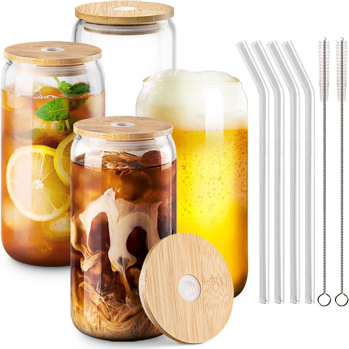 Transparent Glass 4 Cocktail Glass with Lids and Straws - 500ml | Shop ...