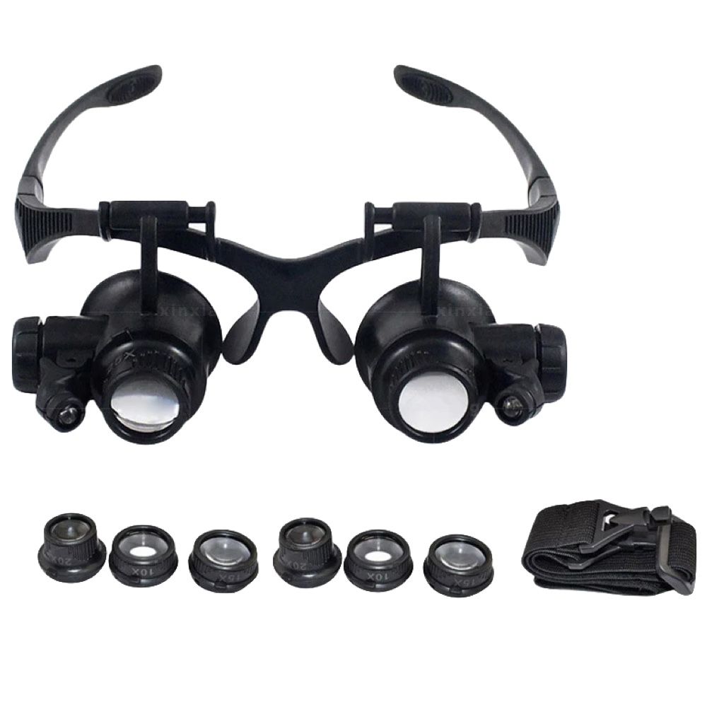 Tool Interchangable Head Mounted Magnifier Glasses With LED Lights-20cm ...