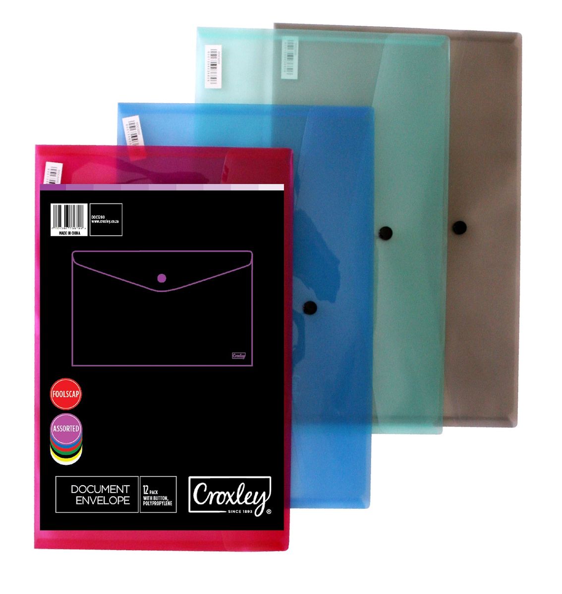 Croxley Foolscap Document Envelope - Assorted Colours - 12 Pack | Shop Today. Get it Tomorrow ...