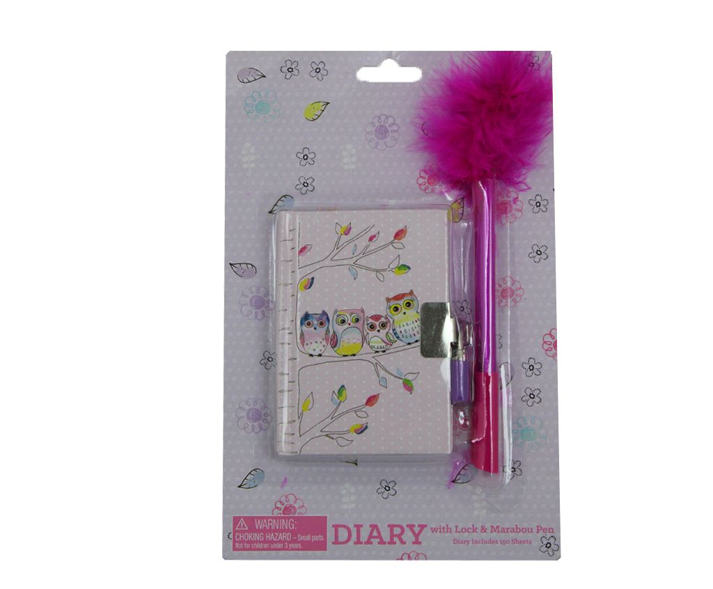 Owls - Mini Diary with Fluffy Marabou Pen | Shop Today. Get it Tomorrow ...