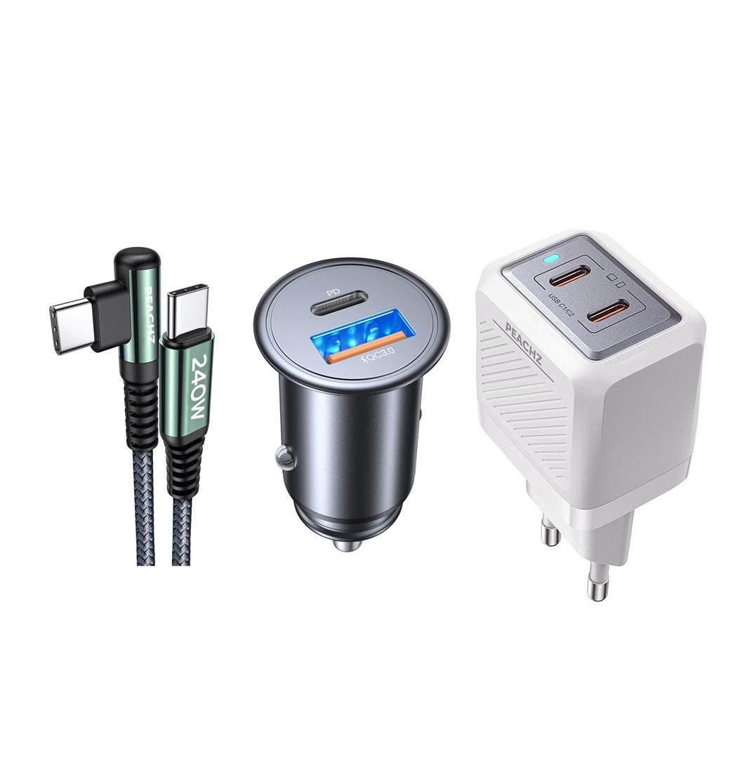 Peachz- Set of 3- type C fast Car Charger/ fast Wall Charger / 240W ...