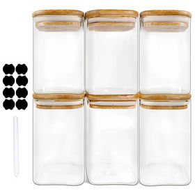 6 Pack 1.2L Glass Food Storage Container Jars With Bamboo Lids/Label ...