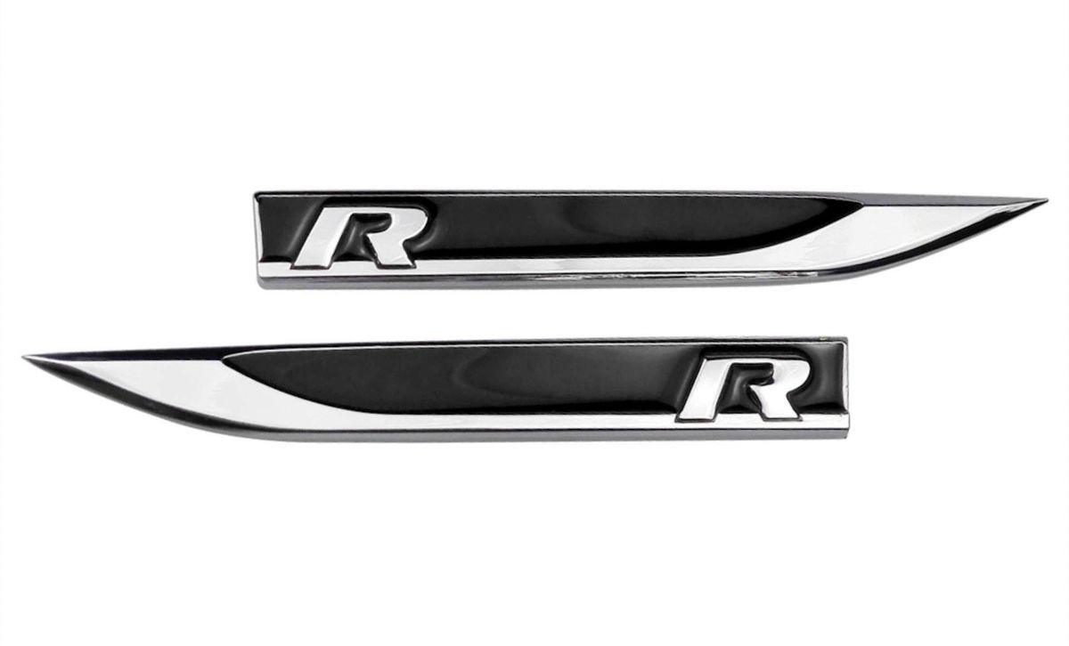 Fender Side Badge For VW ( R ) - 14.5cm x 1.8cm - Pair - Black/Chrome ...