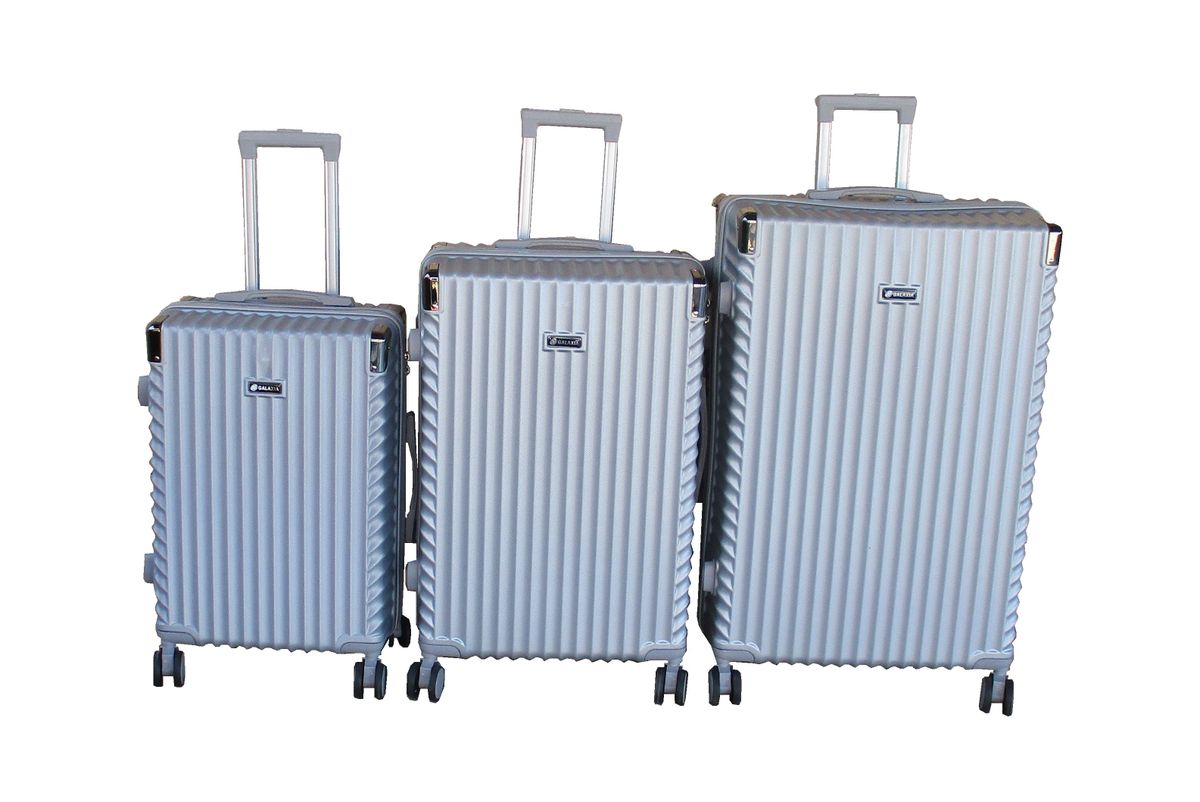 3-Piece Silver Hardshell Luggage Set - Spinner Wheels, Telescoping ...