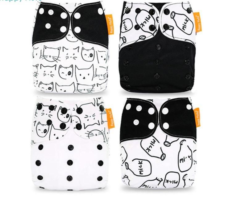 Happy Flute 4 Pack Reusable Baby Diapers, Black and White | Shop Today ...