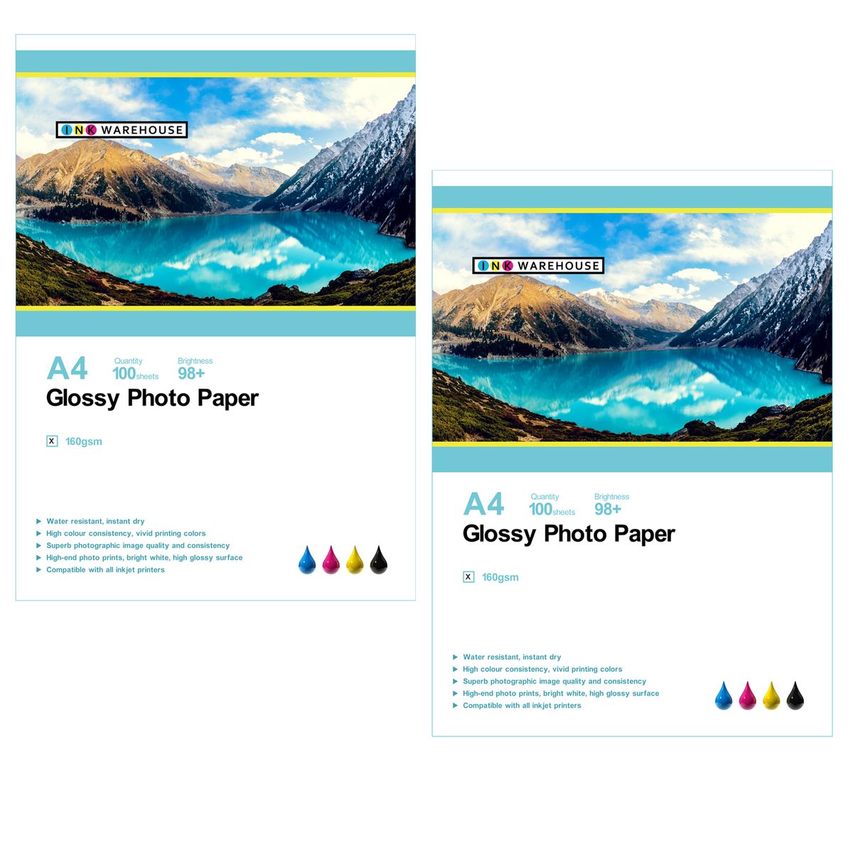 INKWAREHOUSE A4 160 GSM High Gloss Photo Paper - 100 Sheets x 2 | Shop ...
