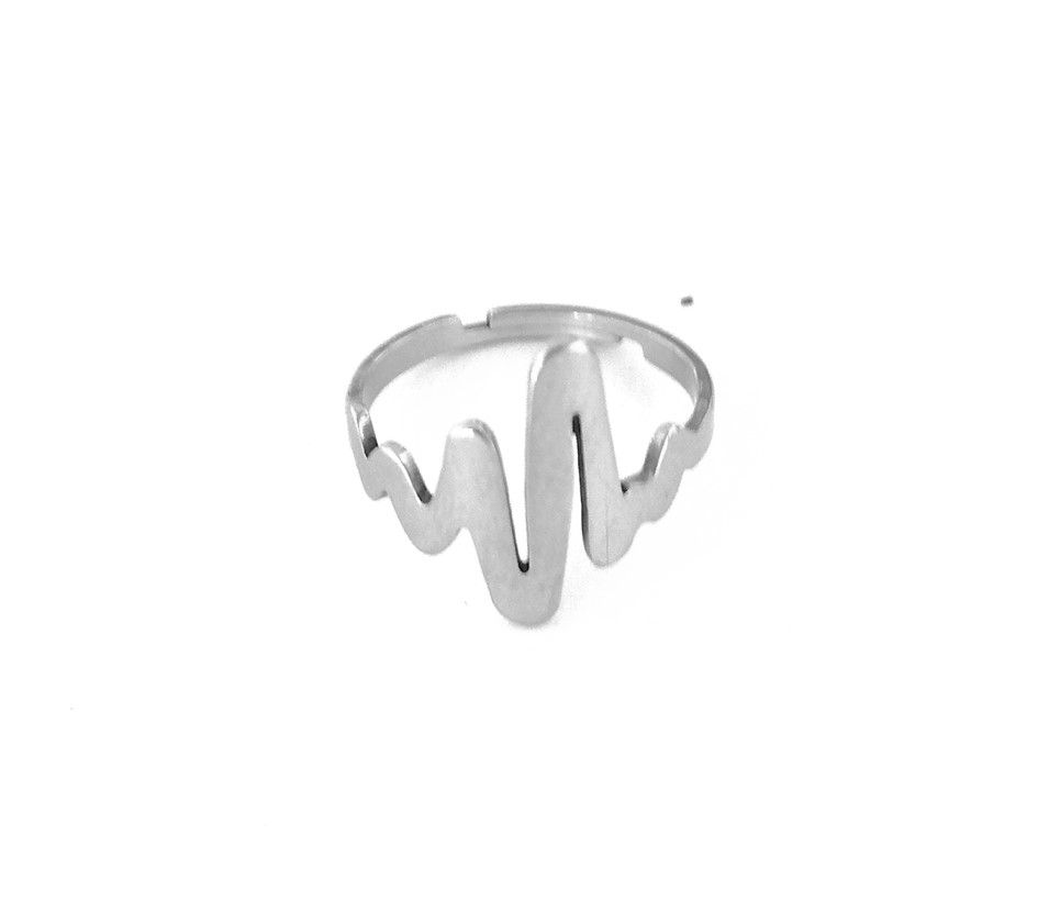 Solid stainless steel - adjustable ring with design - Heart beat | Shop ...