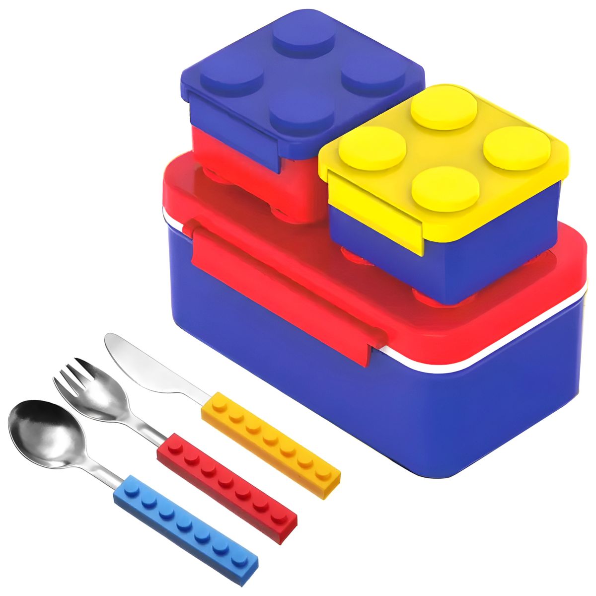 Stackable Brick Lunch Boxes Set with Matching Stackable Brick Cutlery ...