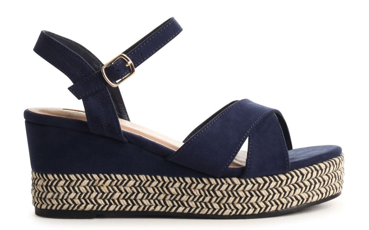 Linzi Ladies Bria Crossover Wedge Sandals - Navy Suede | Shop Today ...