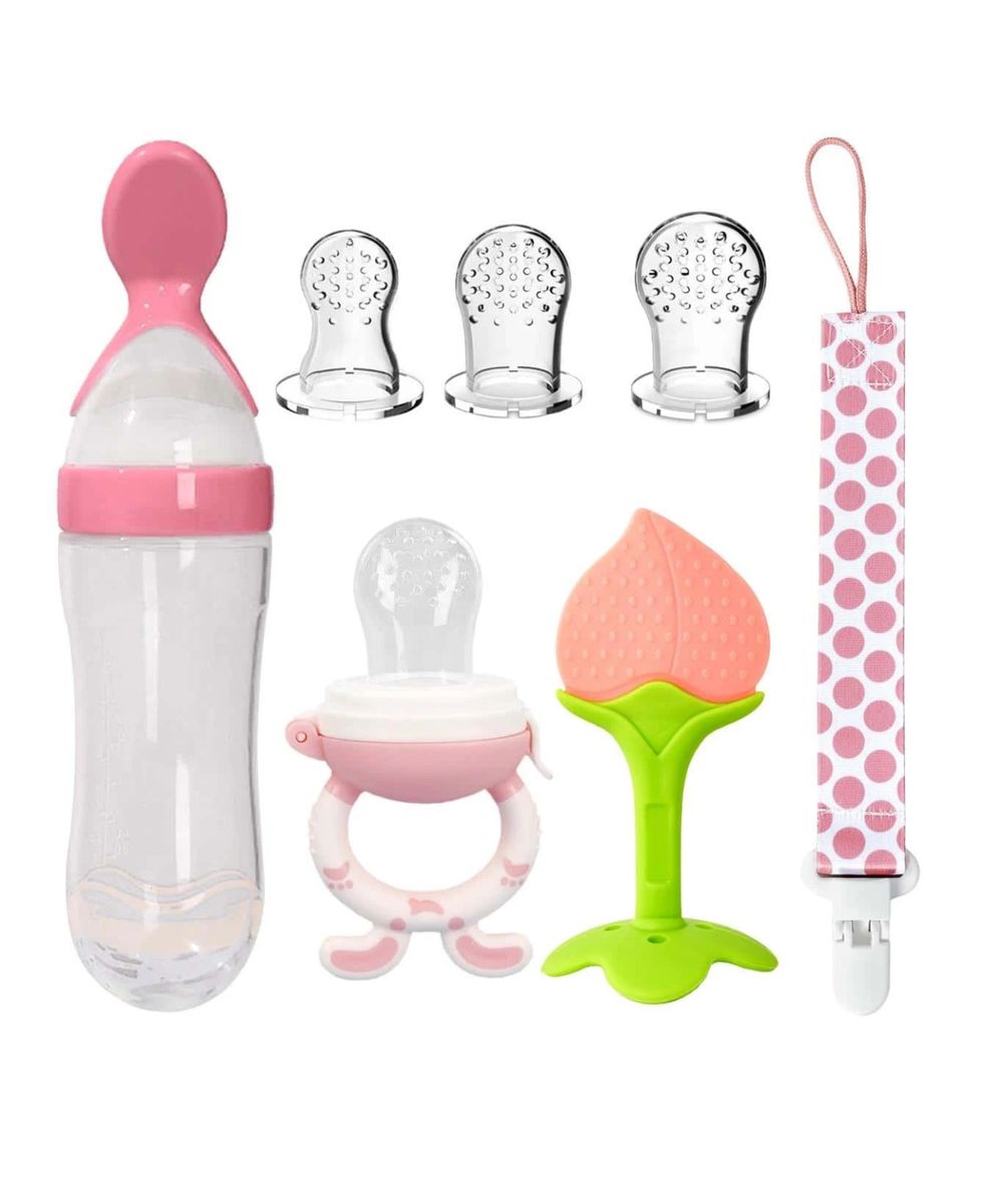 7 Pieces Silicone Feeding Spoon, Baby Teether, Pacifier With Holder ...