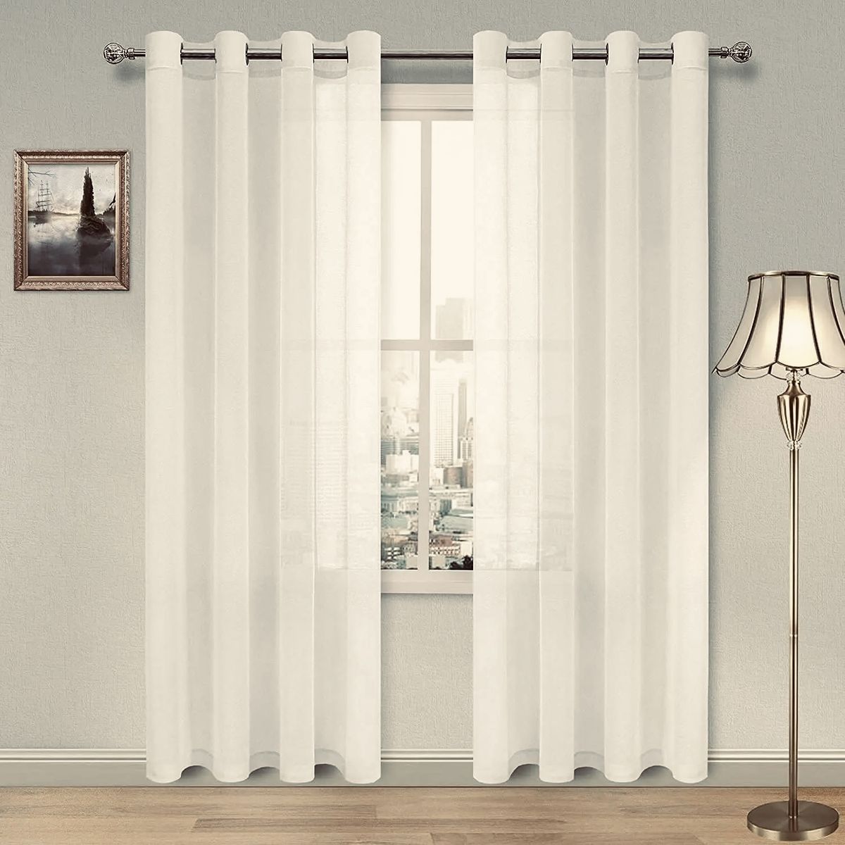 Readymade Quality Plain Linen Sheer Voile Eyelet Curtains - Off-White ...