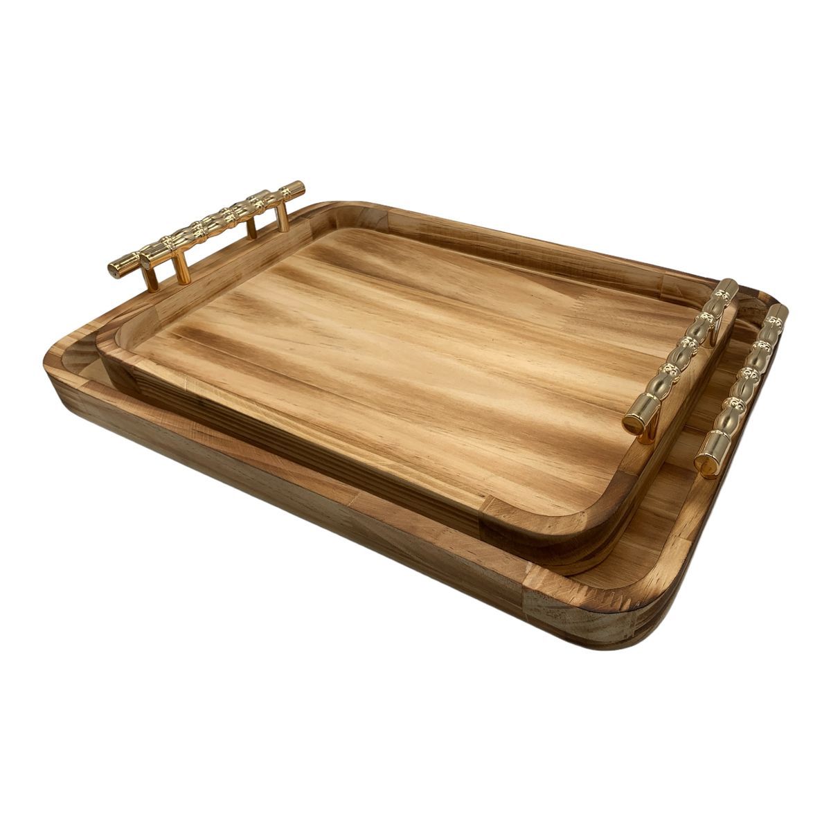 2 Piece Bordered Wooden Serving Tray - Gold Handles | Shop Today. Get ...