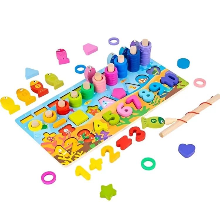 Montessori Wooden Number Shape Sorting Board For Toddlers Coral Ocean