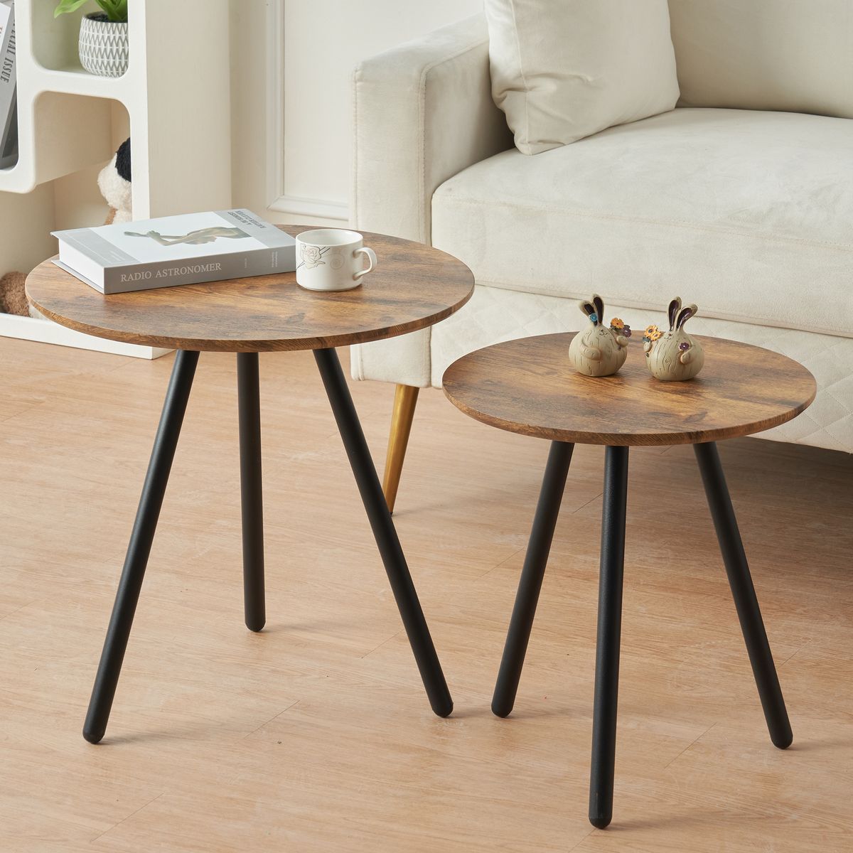 Nesting Coffee Table Set of 2 Big Small Round Side Table End Tables ...