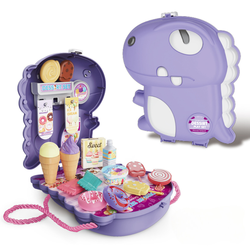 2-in-1 Pretend Play Dessert Food Set with Dinosaur Satchel - 21 Pieces ...