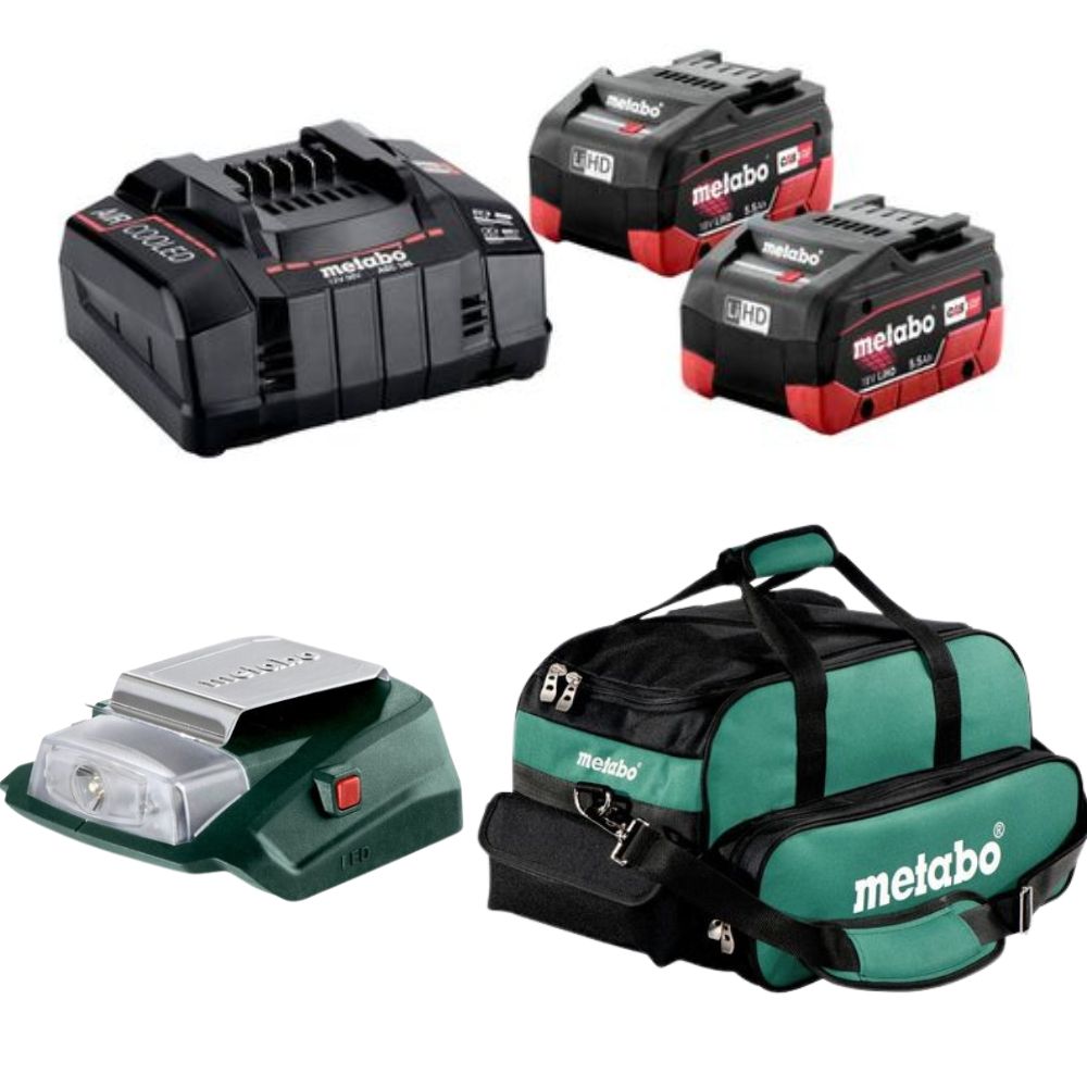 Metabo - Charger and 2x 5.5Ah Batteries with USB Adapter and Tool Bag ...