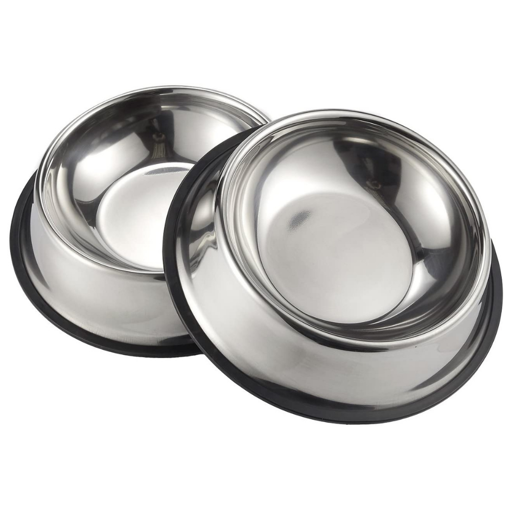 2x Large Non-Skid Stainless Steel Pet Bowls For Dogs & Cats 2.75 Liter ...