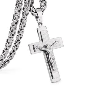 Jesus Christ Cross Pendant Necklace Stainless Steel Byzantine Chain ...