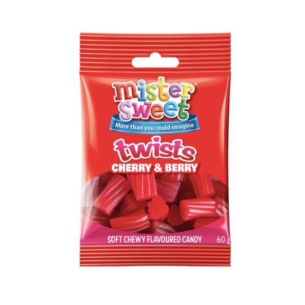 Mister Sweet- Cherries & Berries Flavoured Soft Chews Twists 12 x 60g ...