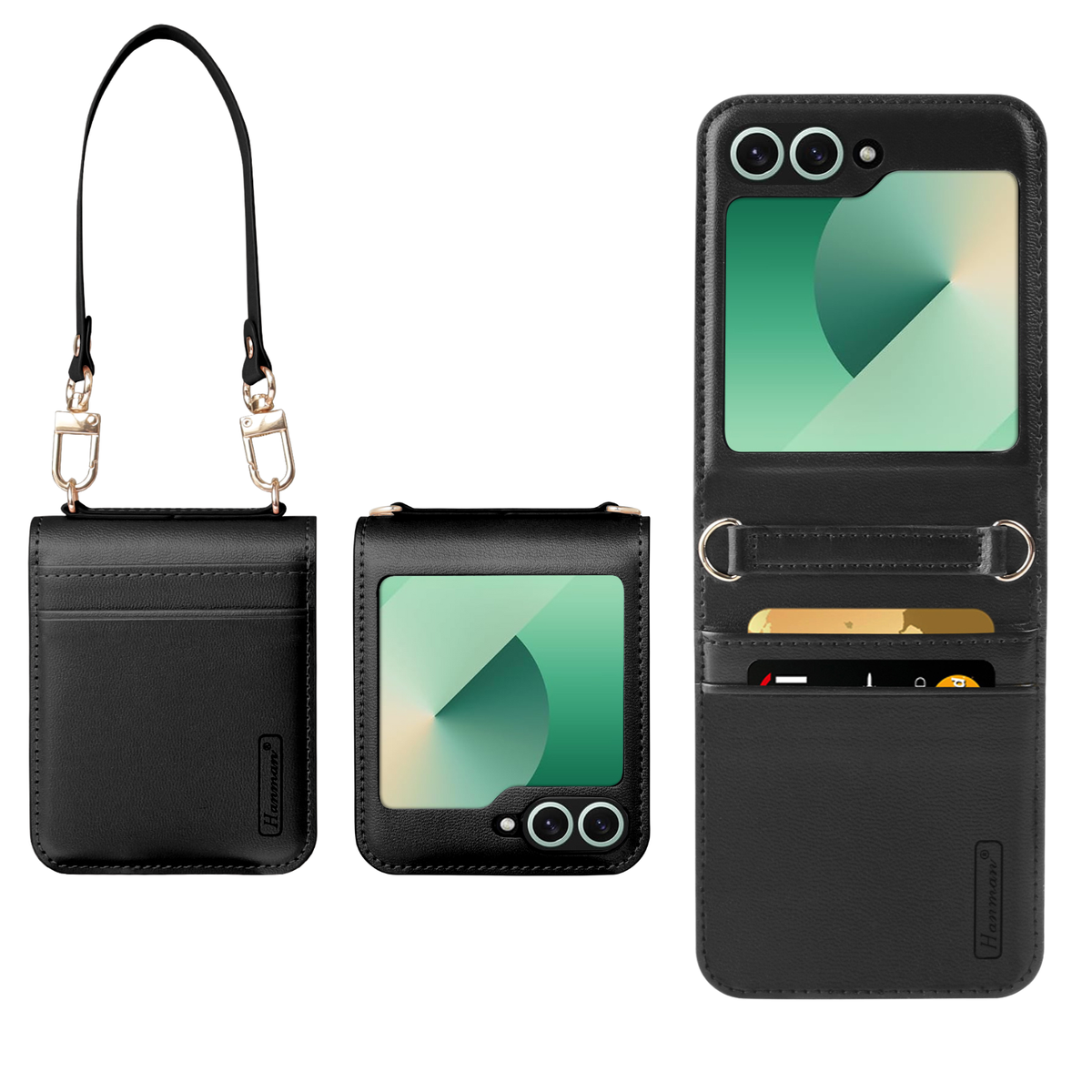 Hanman Classic Hand Strap Flip Leather Wallet Cover for Galaxy Z Flip 6 ...