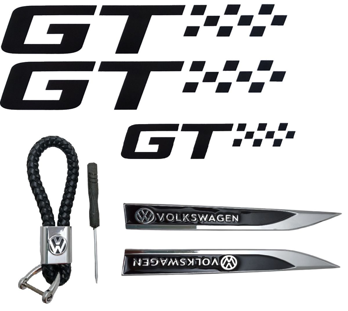 VW styling set: Metal fender decals and metal keychain and GT stickers ...